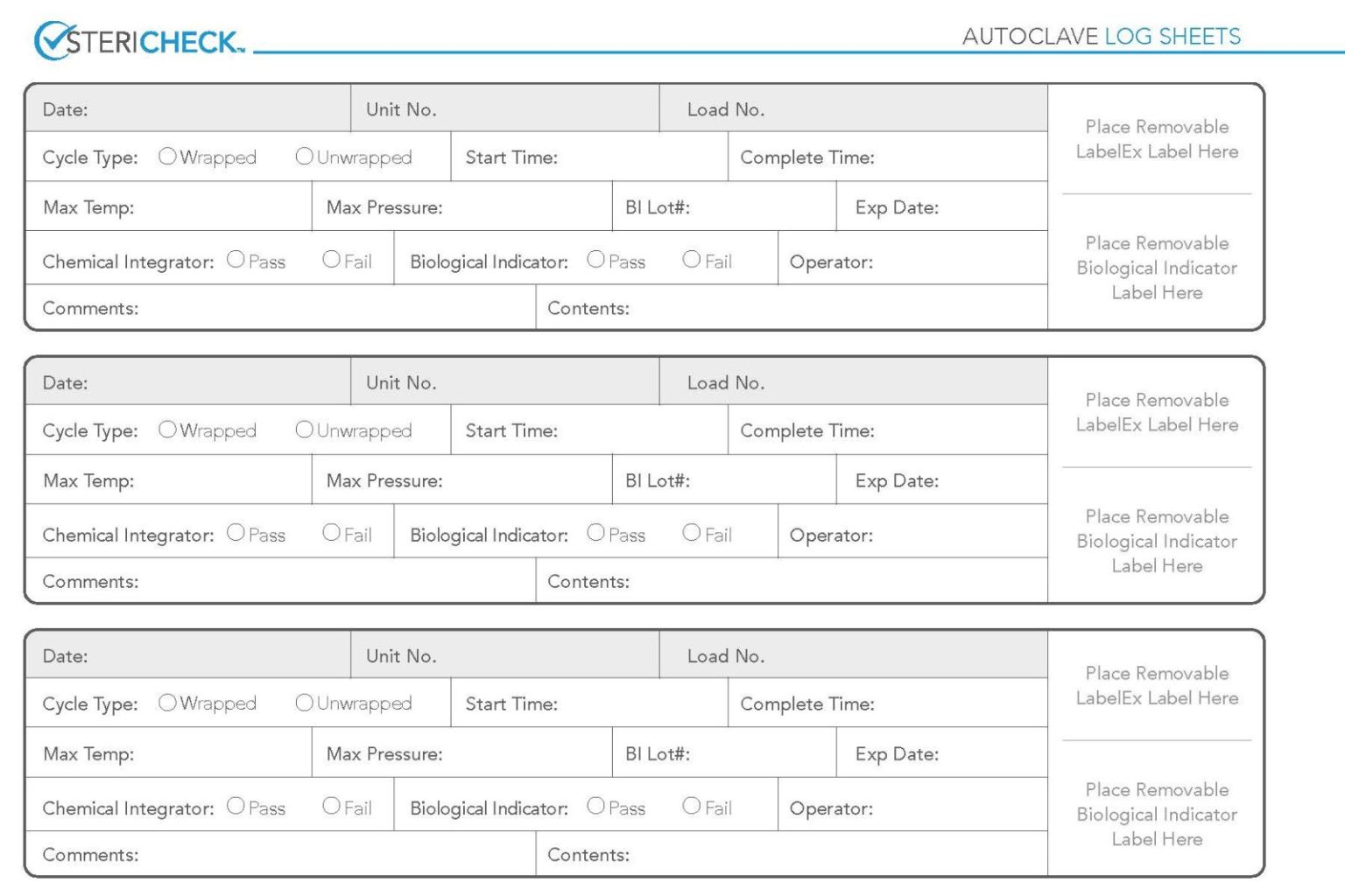 SteriCheck Autoclave Records / Spore Testing Logbook - AdvanTech ...